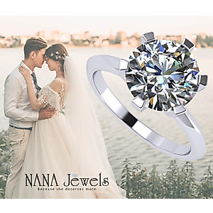 NANA Jewels Matrix 1.00ct (6.5mm) Round Zirconia 6 Prong Solitaire Ring - Platinum Plated Sterling Silver - Size 5.5