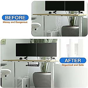 CaSZLUTION Under Desk Cable Management Tray, No Drill Steel Desk Cord Organizer with Clamp Mount, Retractable Wire Management Tray Under Table Cable Rack for Office Home - Black