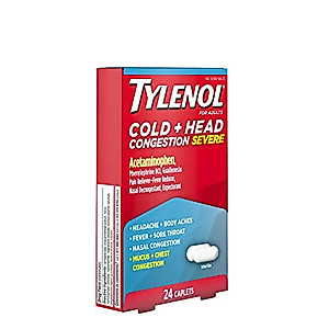 Tylenol Cold + Head Congestion Severe Medicine Caplets for Fever, Pain & Congestion Relief, 24 ct.
