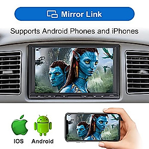 Double Din Car Stereo Radio Wireless CarPlay & Wireless Android Auto, 7inch Touch Screen Car Audio Receiver with Bluetooth,Live Rearview Camera,AM/FM, GPS Navigation,Mirror Link,Subwoofer,USB/AUX/SWC