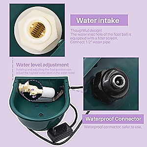 PAULOZYN Heated Automatic Livestock Waterer Dog Water Bowl Dispenser Outdoor Winter Animals Thermal-Bowl for Chicken Horse Cattle Cow Pet Goat Sheep Pig, with Float Ball Valves