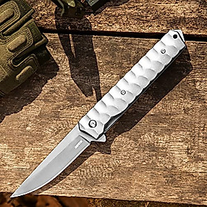Dispatch Folding Pocket Knife Aluminum Handle with Sanding Drop Point Blade Knife for Camping, Hunting, Hiking, Multifunction Knife Tool