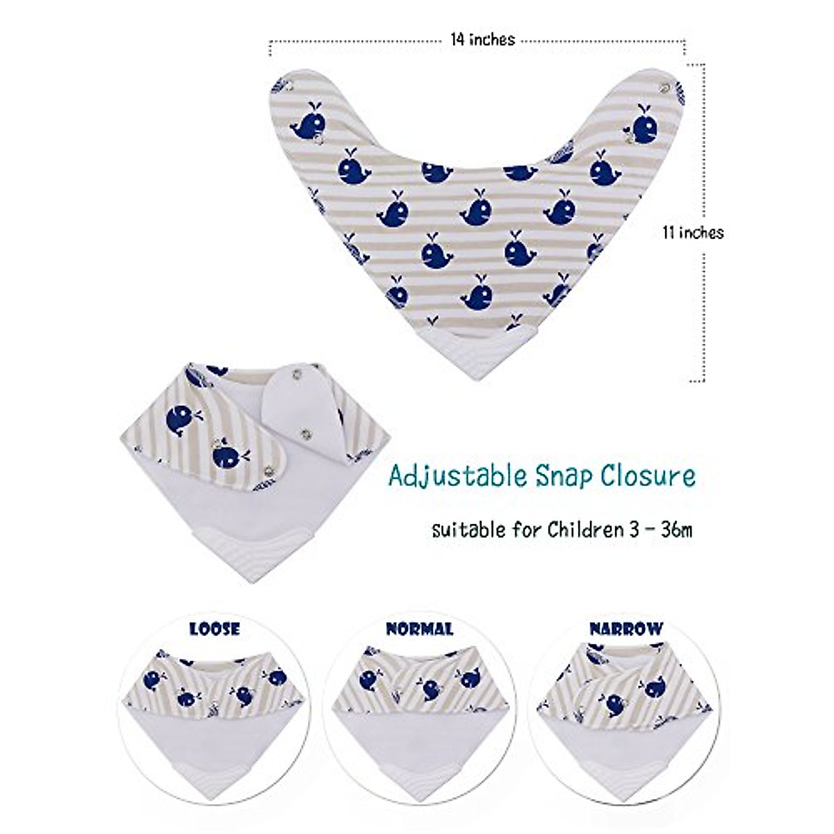 Bandana Bibs with Teething Corner, Teething Bib by Giftty, BPA-Free Silicone Teether and Adjustable Snap for Baby Boys and Girls (Aqua, 5-Pack)