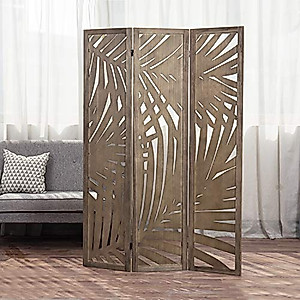 MyGift 3 Panel Tropical Palm Leaf Cutout Design Decorative Wood Room Divider