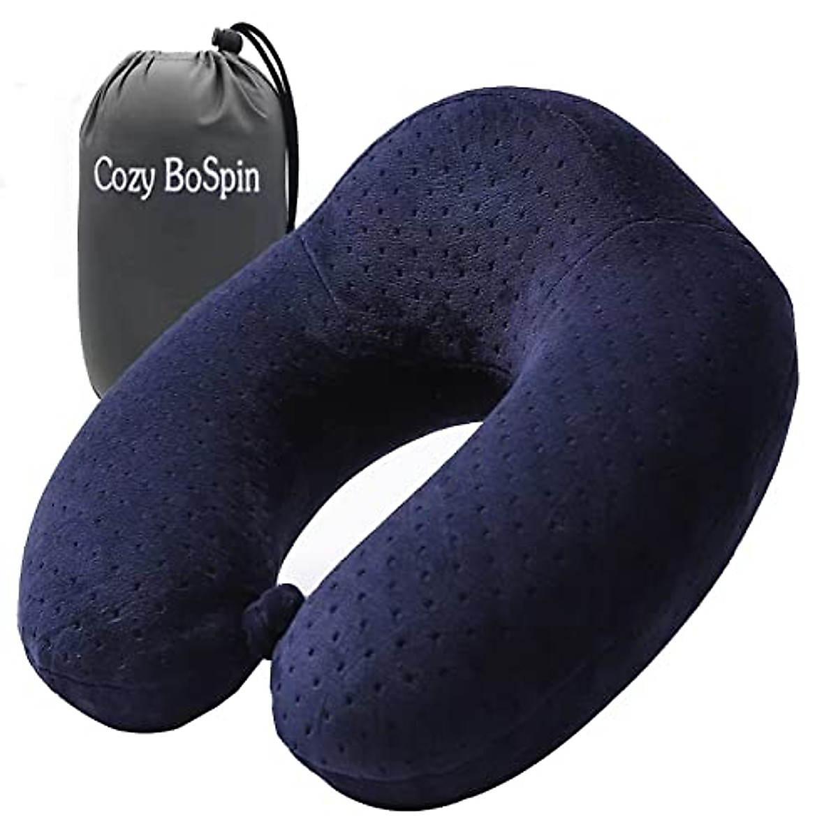Cozy BoSpin Travel Pillow - Luxury Memory Foam Neck Support Cushion Neck Support Pillow (Blue)