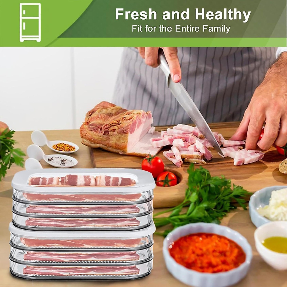 Deli Meat Container for Fridge, 2024 New Bacon Lunch Meat Container for Refrigerator, Meal Prep Containers, Stackable Food Storage Boxes with Lid for Cold Cuts,Salami,Deli,Lunch Meat,BPA Free,18.6oz