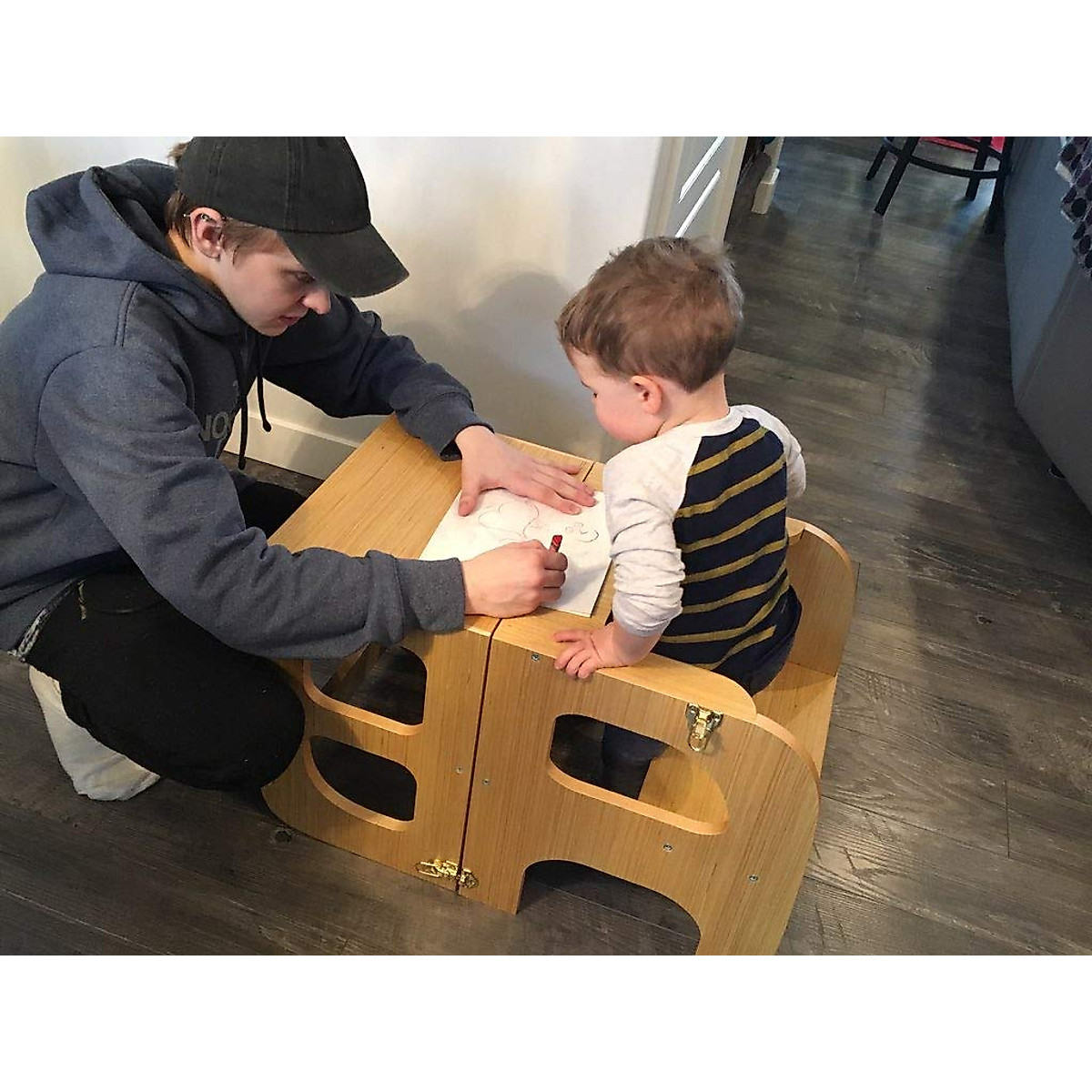 Exception Woodcrafts Convertible Tower,Convertible Helper tower - table/chair Step'n'Sit all-in-one, Montessori learning stool, kitchen step stool