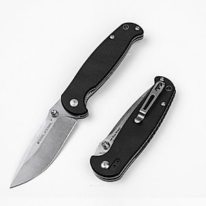 Real Steel Knives H6 Blue Sheep Folding Knife - 3.74" Alleima 14C28N Stonewashed Blade, Black G10 Handle, Liner Lock - Perfect for Camping, and Daily Cutting Tasks - Hunting Knife for Men Women
