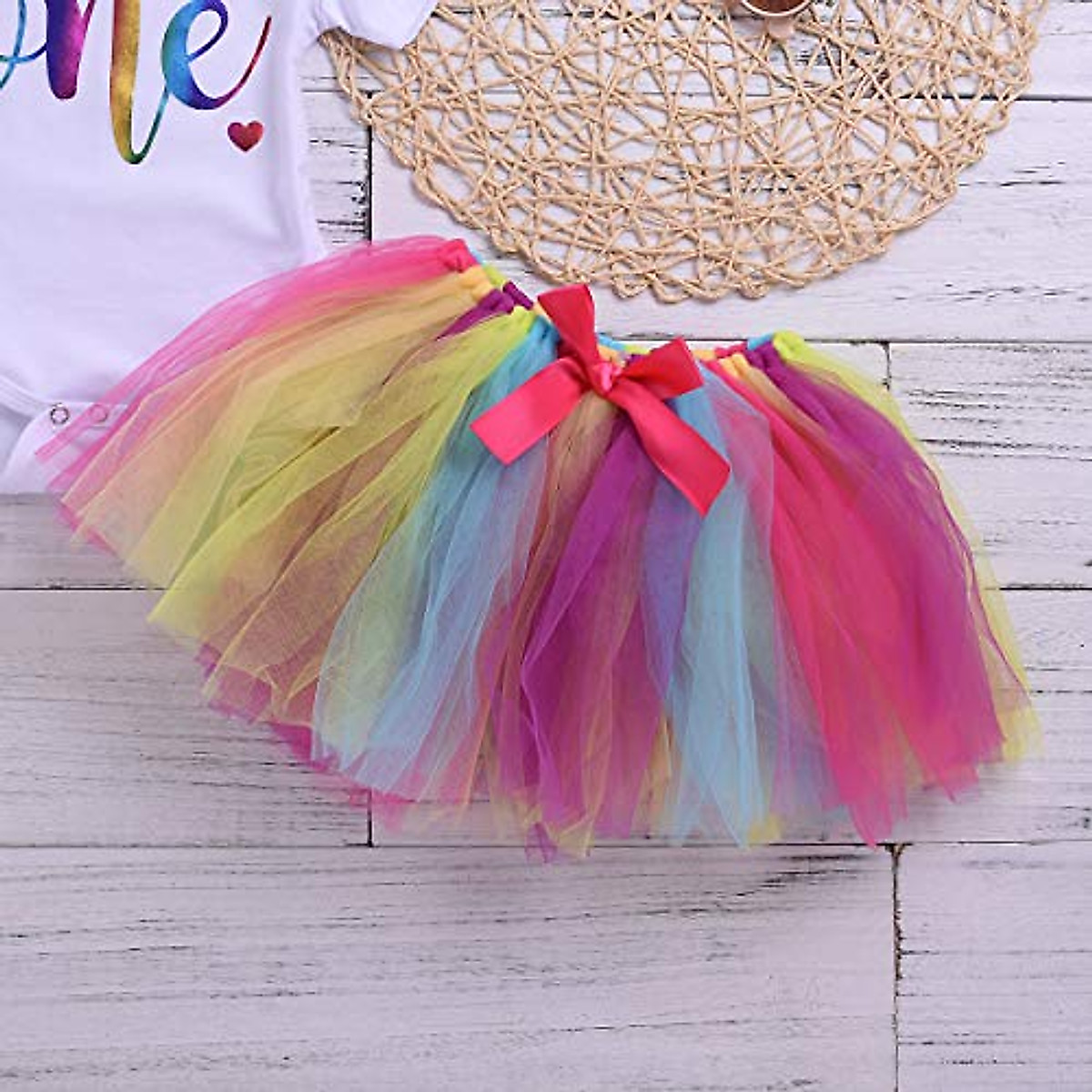 Baby Girls' 1st Birthday Tutu Dress Short Sleeve Colours One Romper Top Lace Skirt Clothes Outfit 2Pcs (Colours, 12-18 Months)