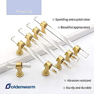 goldenwarm 10 Pack 4in Cabinet Handles Acrylic Drawer Pull - LS9165GD102 Modern Crystal Cupboard Furniture Hardware Modern Crystal Cupboard Handles Clear Acrylic Hardware