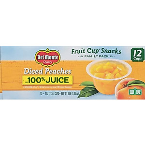 DEL MONTE Diced Peaches FRUIT CUP Snacks in 100% Fruit Juice, 12 Pack, 4 oz