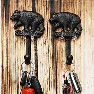 Ebros Set of 2 Rustic Whimsical Forest Black Bear Roaming The Woodlands Cast Iron Wall Hooks 5" High Western Bears Themed Hanging Mount Hook for Coats Hats Keys Leashes Backpacks Decor Sculpture