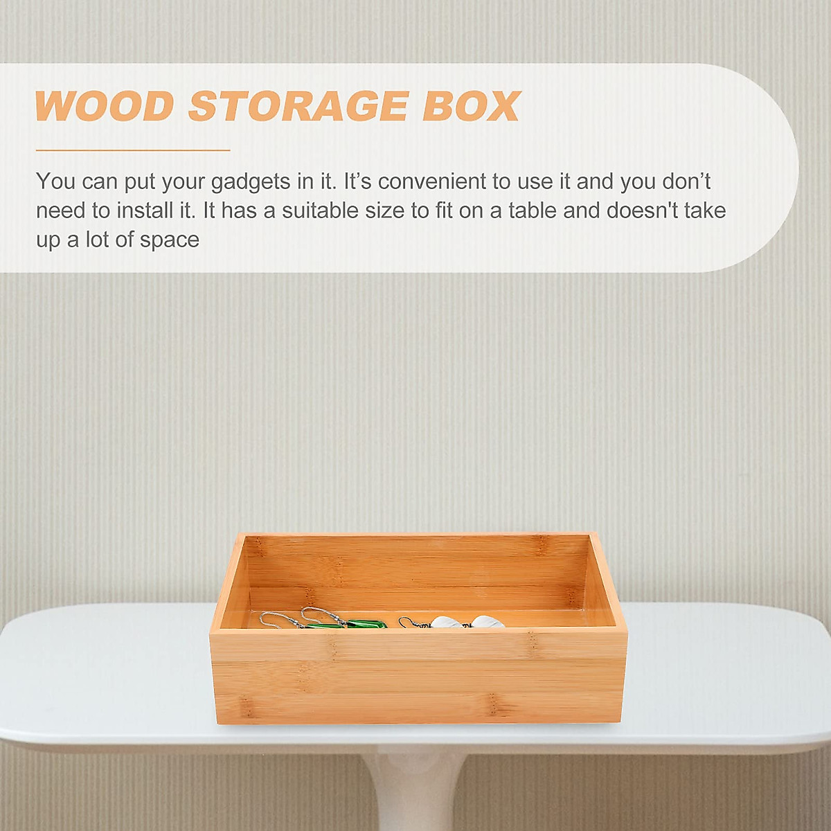 Cabilock Bamboo Storage Box Wood Crates for Storage Bamboo Flatware Wooden Chest Desk Drawer Bamboo Cutlery Organizer Cosmetic Storage Bin Bamboo Vanity Tray Hinged Cover Customized Office