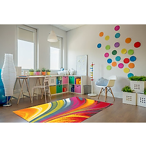 Modern Contemporary Waves Non-Slip (Non-Skid) Area Rug 8 x 10 (7' 10" x 10') Multi