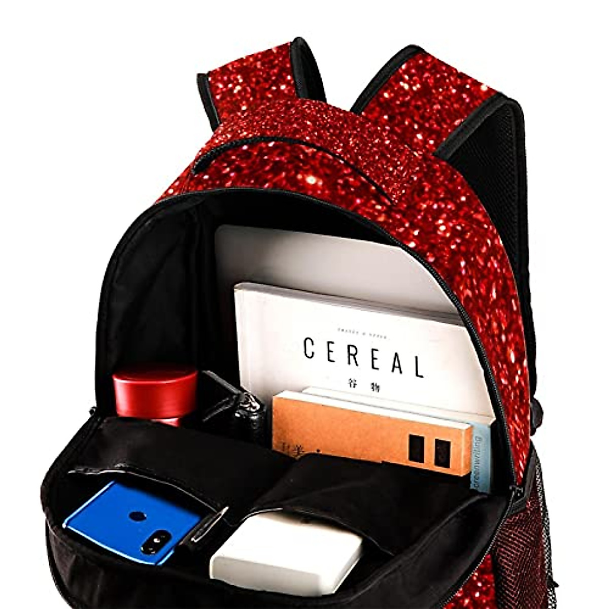 GYDGS Red Glitter Sequins Pattern Large Backpack for Boys Girls SchoolBag with Multiple Pockets Canvas 29.4x20x40cm/11.5x8x16 in