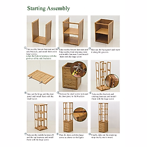 SHOUMANUAL Bamboo Rotating Bookshelf, 6-Tier Bookcase with Storage Cabinet & Doors, 360° Revolving Narrow Storage Display Rack Standing Shelves for Living Room Study Room Office, Natural