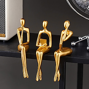 XINXUAN Gold Statue Home Decorations for Living Room,Shelf Decor Modern Bookshelf Decor Figurines Desk Sculpture Table Decor 3 Piece