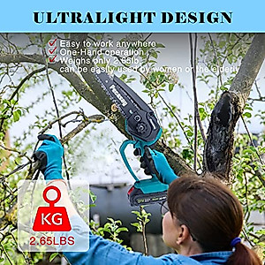 Electric Chainsaw Cordless Mini Saw 6 Inch Battery Powered Chainsaw Rechargeable Small Power Saws Arborist Hand Chain Saw for Wood Pruning, w/ 2 Lithium Batteries & 2 Carbide Chains
