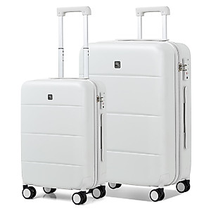 Hanke Hard Shell Luggage Sets 2 piece Large Suitcase Traveler's Choice Tsa Luggage Hard Shell Suitcases Checked Luggage With Spinner Wheels 20/26 inch(Smoke White)