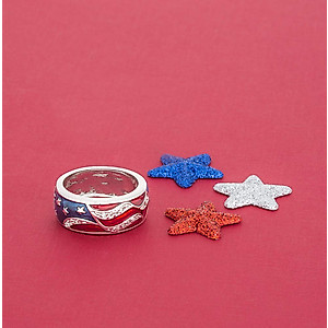 Kate Bissett USA American Flag Patriotic Ring with Red and Blue Enamel and Cubic Zirconia Size 5