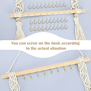 Grathia Hanging Jewelry Organizer Macrame Necklace Holder with 30 Hooks, Wall Mounted Necklace Rack, Necklace Hanger with Tassel for Necklaces Bracelet Earrings (Beige)