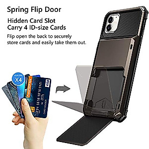 Vofolen Compatible with iPhone 12 Mini Case 5G Wallet 4-Card Slot Credit Card Holder Flip Door Hidden Pocket Anti-Scratch Dual Layer Hybrid TPU Bumper Armor Protective Hard Shell Cover Gun