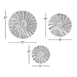 Deco 79 Stainless Steel Plate Wall Decor with Hammered Designs, Set of 3 17", 14", 11"W, Silver