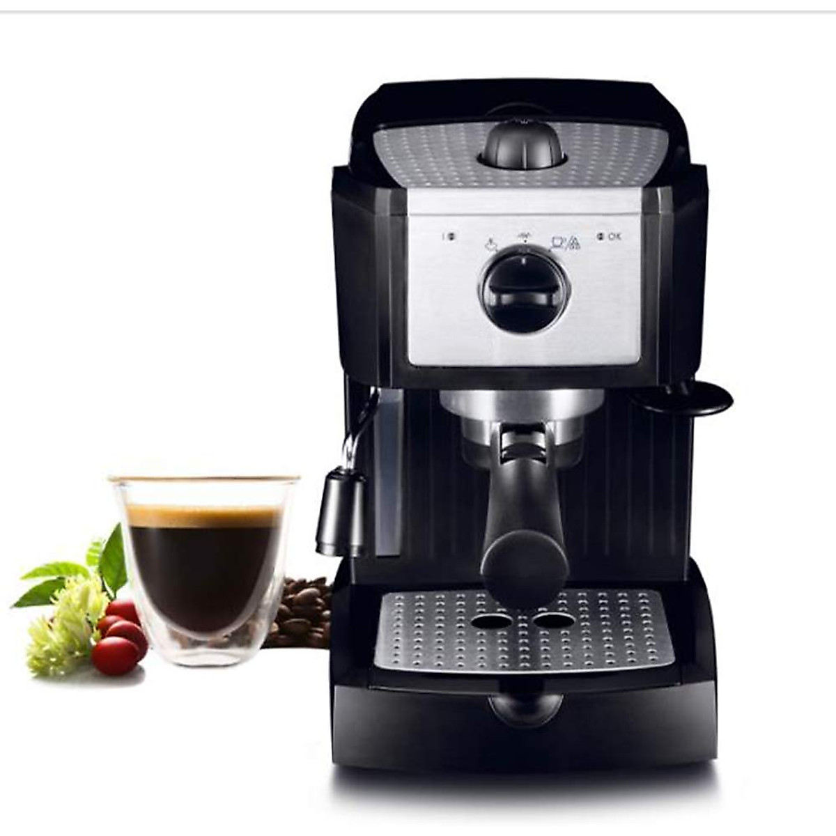 ROLTIN Coffee Machine Espresso Coffee Machine Maker 15 Bar, Capuccino, Frothing Milk Foam, 1100W, Capacity 1L Removable Drip Tray Steam Nozzle Compatible with Preparing Drinks