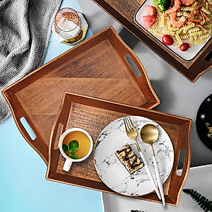 Set of 3 Large Serving Trays w/Handles Nesting Breakfast Serving Trays Afternoon Tea Tray Decorative Rectangular Display Tray Set Nested Food Tray Butler Serving Tray for Kitchen Party Dinner Snack