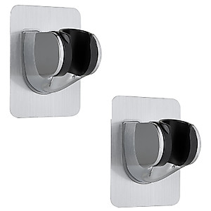 2 pcs Strong Adhesive Chrome Shower Head Holder Adjustable Shower Wand Holder,Handheld Shower Head Wall Mount Bracket Showerhead & Bidet Sprayer Bracket for Bathroom