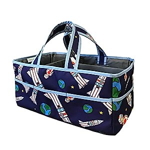 Ethan & Emerson Baby Diaper Caddy - Nursery Storage Bin and Car Organizer for Diapers and Baby Wipes (Navy Shuttle)