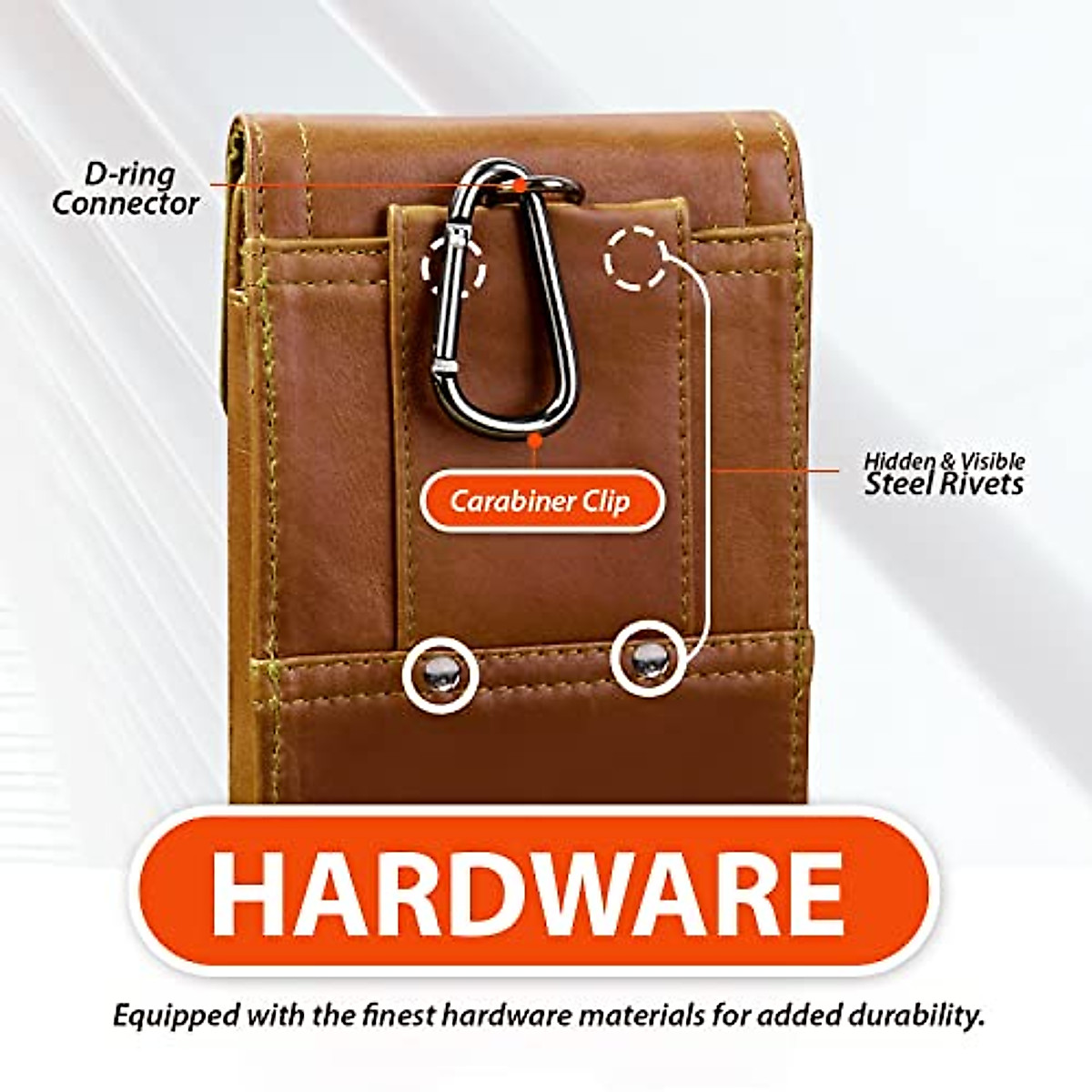 Hengwin Belt Holster for iPhone 14, 13, 12 Genuine Leather Cell Phone Case with Belt Clip Magnetic Closure Belt Loop Phone Pouch for Belt Men (Fits Thin/Medium Case on) (Brown)