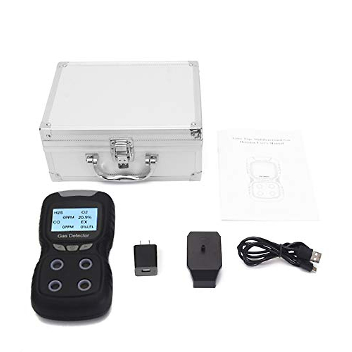 Vzmcov 4 in 1 Gas Detector, Rechargeable Portable 4 in 1 Gas Clip 4-Gas Monitor Meter Tester Analyzer Sound Light Shock