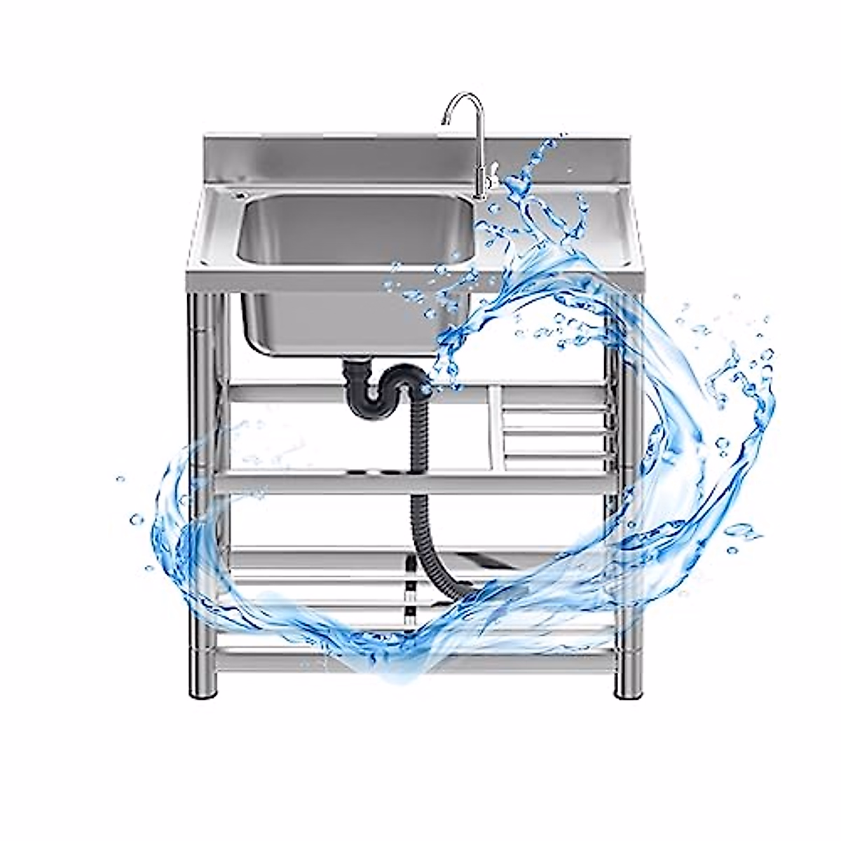 Free Standing Commercial Restaurant Kitchen Sink,Commercial/Industrial Sink,Stainless Steel Utility Sink w/Faucet, Stainless Steel 1 Compartment Utility Sink ( Color : Hot and cold , Size : LEFT_80*50