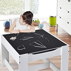 Costzon Kids Table and Chair Set, 3 in 1 Wooden Activity Table with Storage Drawer, Detachable Tabletop for Children Drawing Reading Art Craft, Playroom, Nursery, Toddler Table and Chair Set, Gray