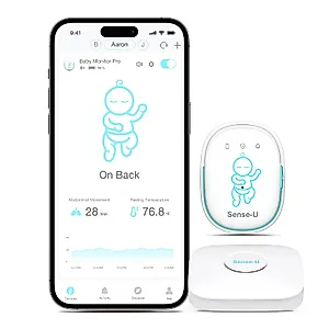 Sense-U Smart Baby Monitor Pro(Long Range) with Arousal Vibration, Audible & App Alerts Anywhere: Tracks Abdominal Movement, Rollover, Sleeping Position, Feeling Temperature, Wearable Sleep Monitor