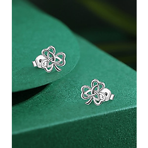 INFUSEU Shamrock Earrings Celtic Knot Stud Irish Jewelry for Women Sterling Silver Small Tiny Four Leaf Clover Little Teengirl Teen Adolescent Teenager Young 925 Gift 6mm