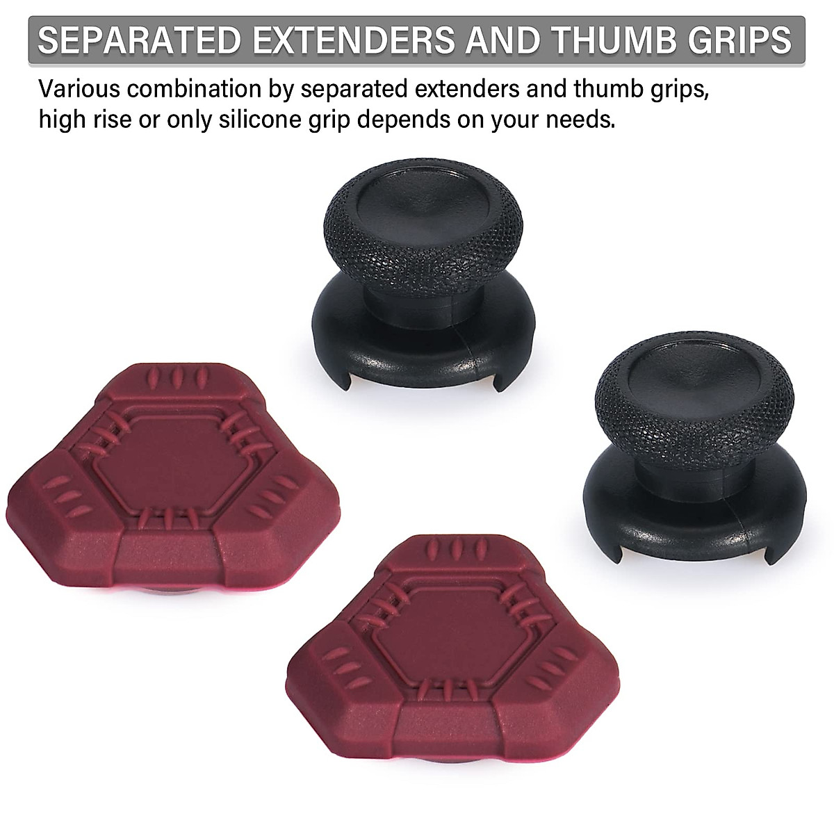 Playrealm FPS Thumbstick Extender &Texture Rubber Silicone Grip Cover 2 Sets for Xbox Series X/S & Xbox One Controller(UFO Red)