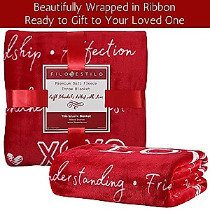 FILO ESTILO Love Throw Blanket, Love Gifts for Her, Wife, Fiance, Girlfriend, Partner, Romantic Gifts for Her for Birthday, Anniversary, Wedding, Engagement, Honeymoon, 60x50inches (Red)