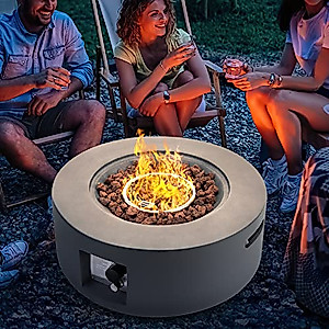 Giantex Propane Fire Pit Table W/ CSA Certification & PVC Cover, 27.5 Inches Round Gas Fire Pit w/ 40,000 BTU, Adjustable Flame, Lava Rocks, Outdoor Propane Fire Pit for Patio Garden Backyard