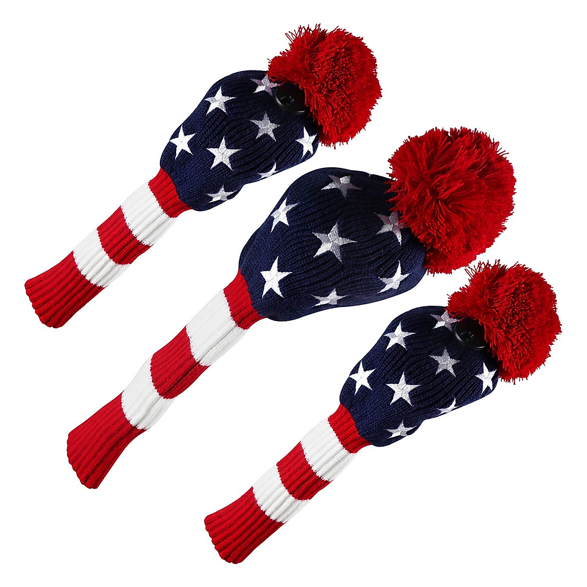 PINMEI Golf Headcover Knitted Golf Club Head Covers Set of 3,fit for Driver,Fairway Wood, Hybrid Head Cover Headcover for Callaway Mizuno Cobra Taylormade (US Star)