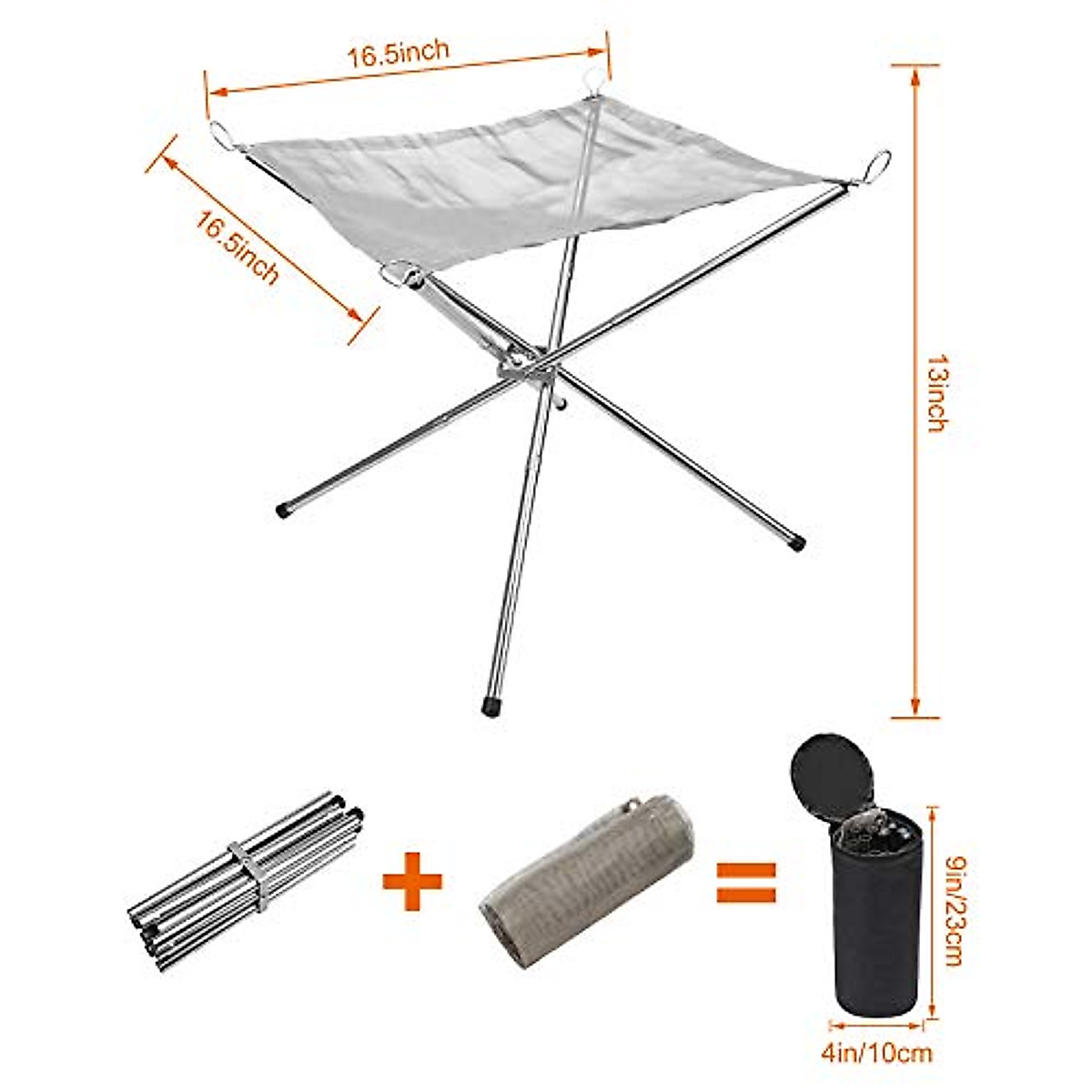 Hoedia Portable Fire Pit Outdoor 16.5 Inch Camping Fire Pit Foldable, Steel Mesh Fire Pits Fireplace for Camping, Outdoor, Patio, Backyard and Garden (Silver)