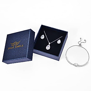 DHQH Cubic Zirconia Teardrop Necklace and Earring Set for Wedding with Crystal Link Bracelet Bridesmaids Jewelry Sets for Women Wedding Party Jewelry for Bridal Bridesmaid