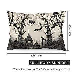 MaSiledy Pillow Cases Witch Brooms Spider Web Moon Bat Spooky Tree Oblong Lumbar Throw Pillow Cover/Shams Cushion Case 16 "x24 Autumn Halloween Throw Pillow Cover Zipper Pillowcase for Home Bed Sofa