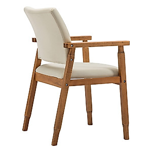 thksbought Mid Century Modern Walnut Dining Chairs Wood Arm Beige Fabric Kitchen Cafe Living Room Decor Furniture