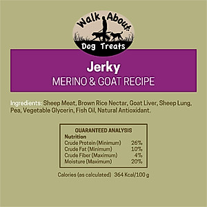 Walk About Pet, WA10002, Premium Jerky Dog Treats, Grain-Free, Gluten-Free, Single Source Protein, Lamb and Goat Recipe, Resealable Pouch, 5.5 Ounces