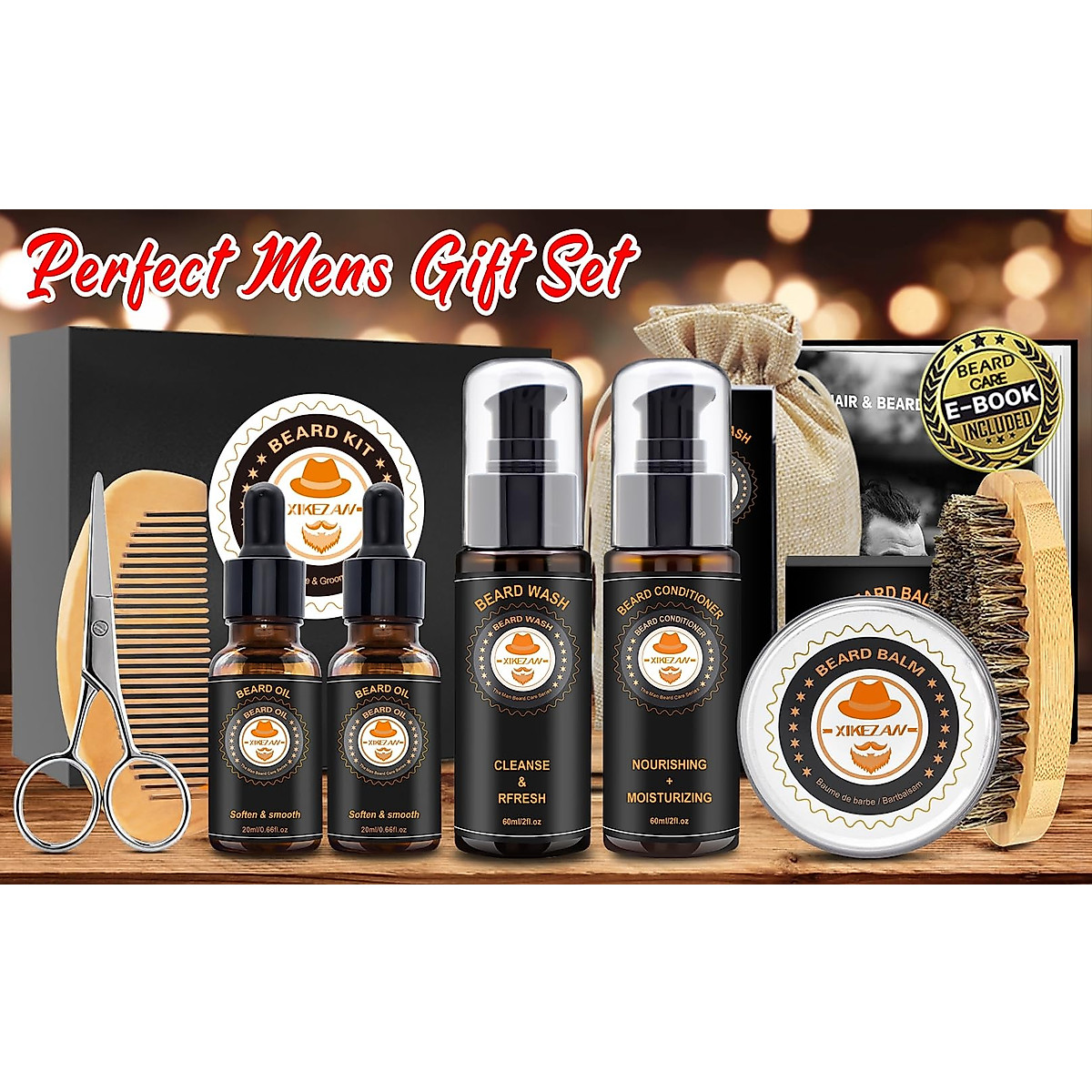 XIKEZAN Birthday Gifts for Men w/Beard Kit and Beard Straightener Kit
