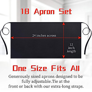 Black Waist Aprons 3 Pockets Waiter Waitress Server Short Aprons Water Oil Resistant Waist Aprons for Women Men (18 Pieces)