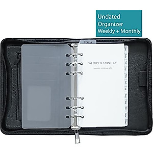 Fan&Ran Zippered Planner Organizer, Simulated Leather Undated Start Set, Personal Size, Black