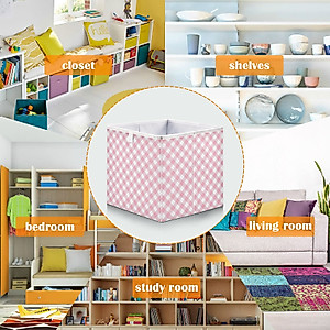 WELLDAY Storage Basket Pink Gingham Foldable 11 x 11 x 11 in Cube Storage Bin Home Decor Organizer Storage Baskets Box for Toys, Books, Shelves, Closet, Laundry, Nursery